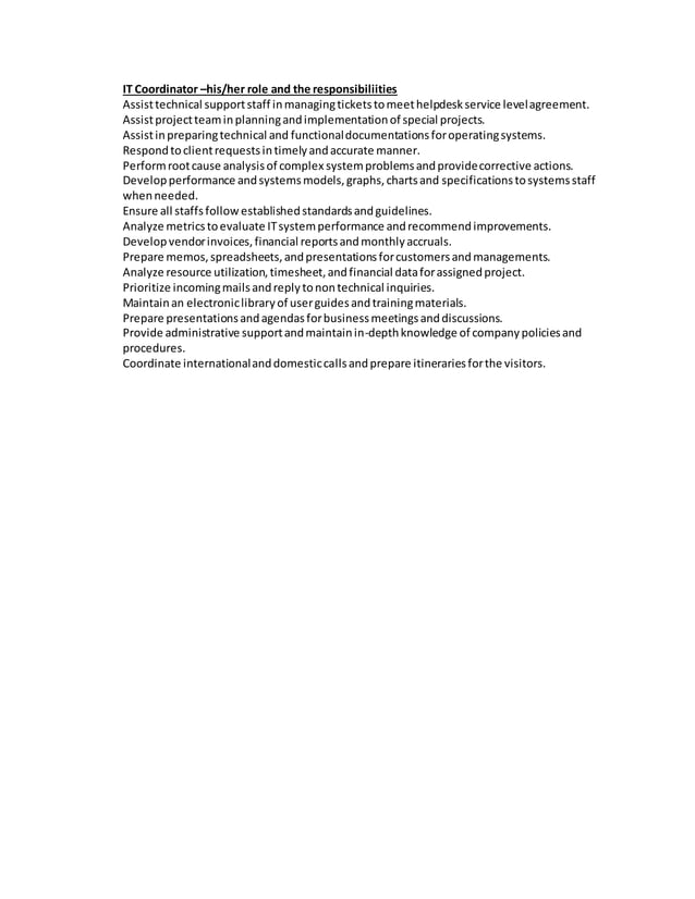 It coordinator | DOCX | IT and Internet Support | Internet