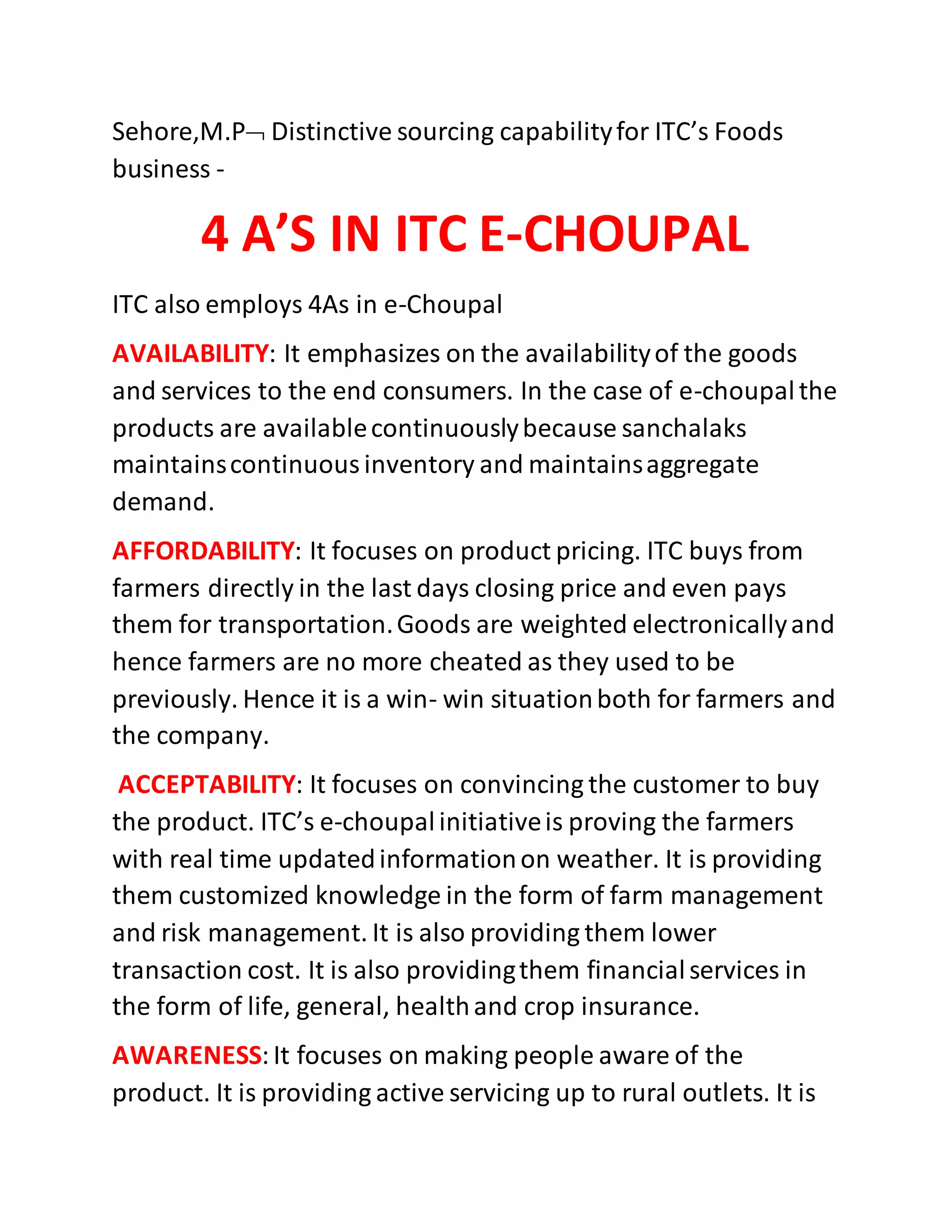 Itc rural marketing | DOCX