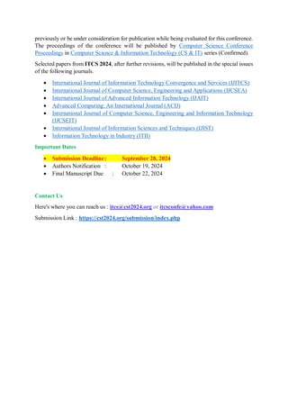 Call for Papers - 13th International Conference on Information Technology Convergence and ...