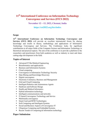 11th International Conference on Information Technology Convergence and Services (ITCS 2022) | PDF