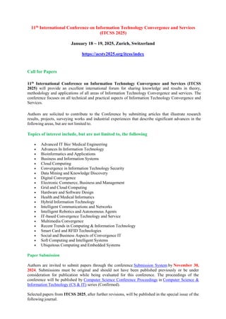 11th International Conference on Information Technology Convergence and Services (ITCSS 2025) | PDF