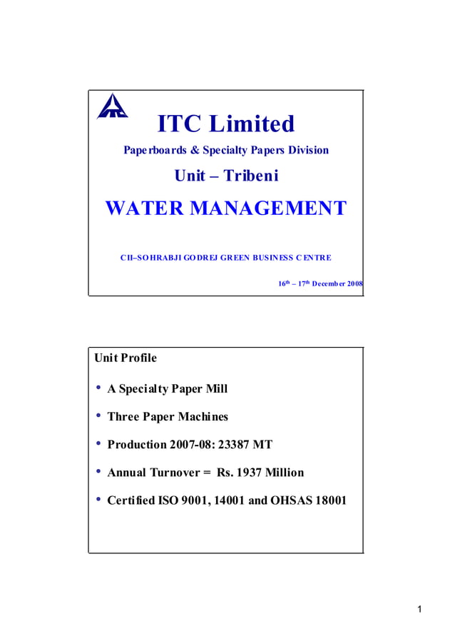 ITC Limited, Tribeni | PDF | Water Services | Home Utilities