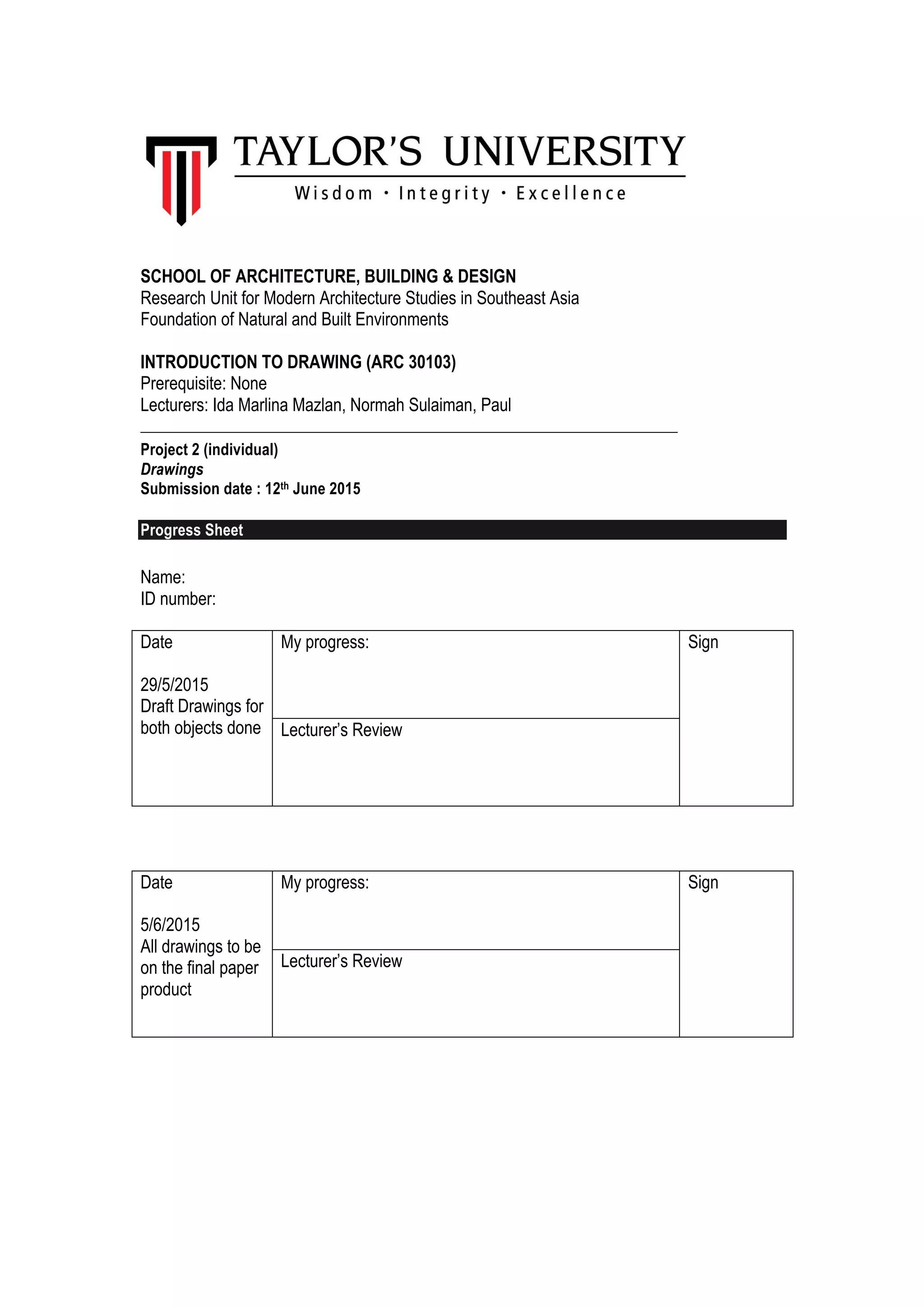 Itd progress sheet (project 2) | PDF