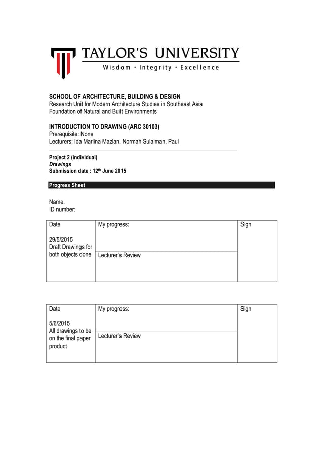 Itd progress sheet (project 2) | PDF | Drawing and Sketching | Arts and Crafts