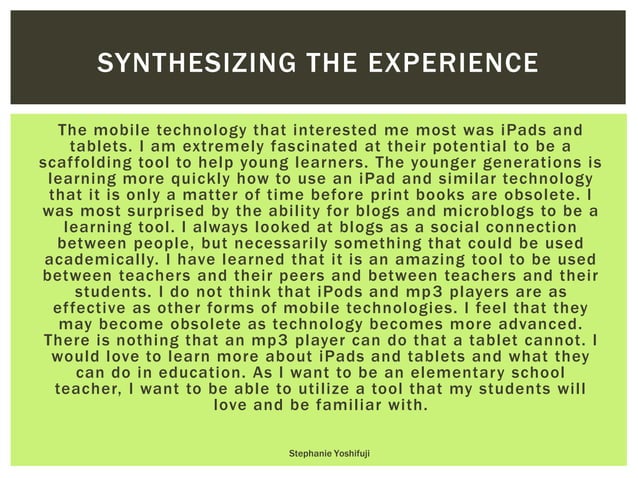 Itec 299 synthesis quest - mobile learning | PPTX
