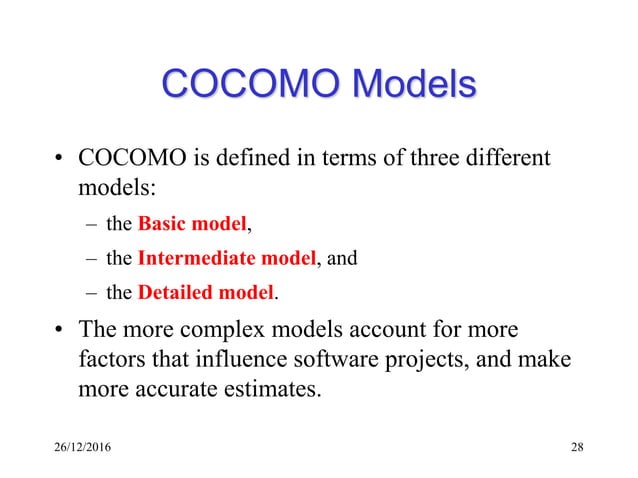 cocomo models in software engineering ppt presentation | PPT