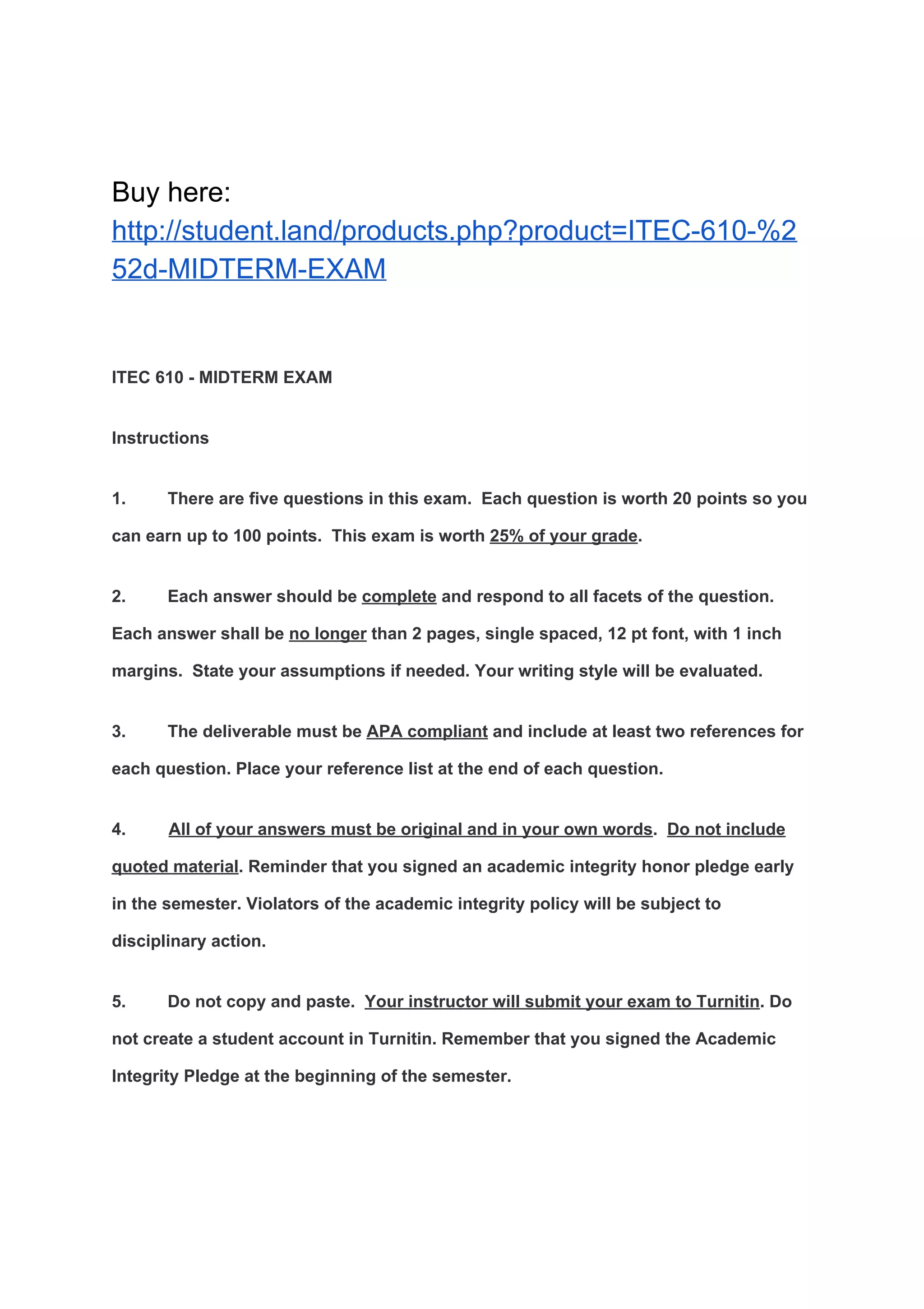 ITEC 610 - MIDTERM EXAM | PDF