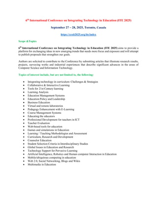 6th International Conference on Integrating Technology in Education ...