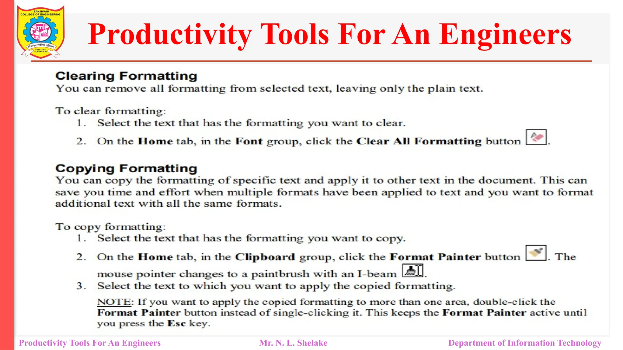 ITE Course Unit 1Productivity Tools For An Engineers | PPTX