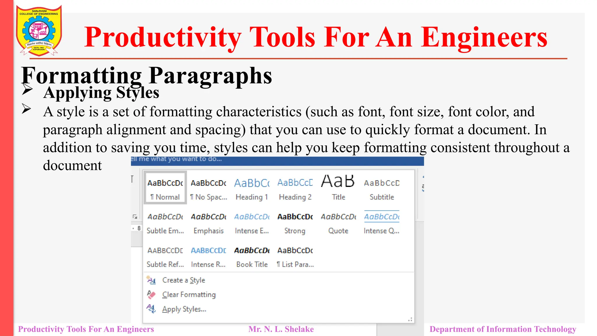 ITE Course Unit 1Productivity Tools For An Engineers | PPTX
