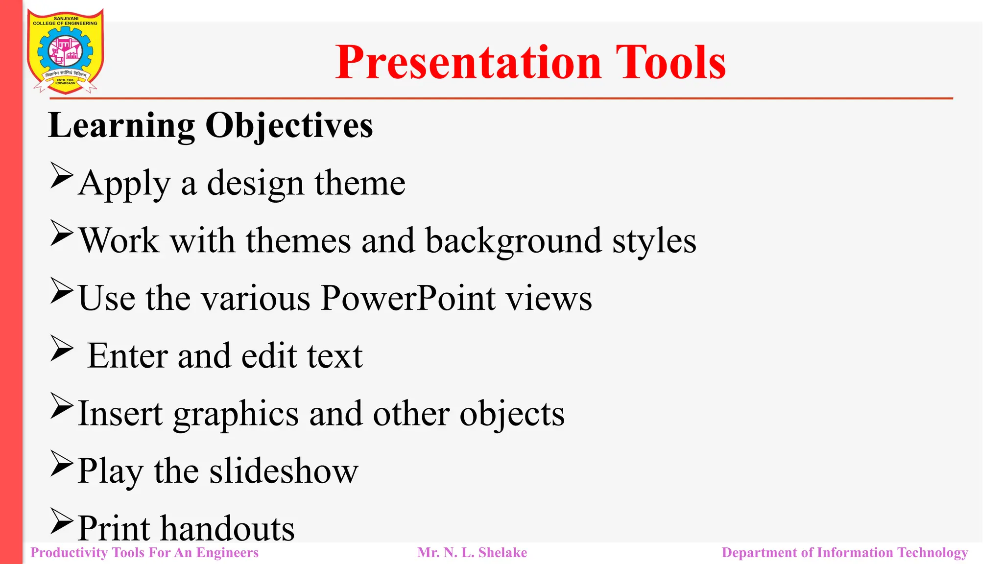 ITE Course Unit 1Productivity Tools For An Engineers | PPTX