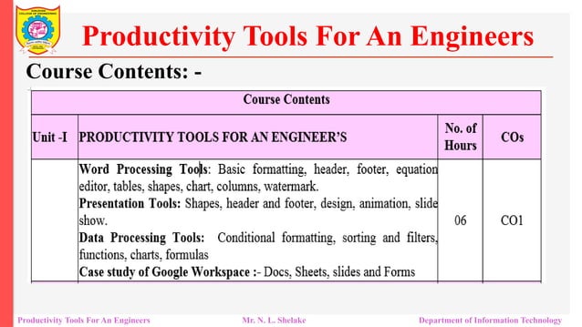ITE Course Unit 1Productivity Tools For An Engineers | PPTX | Desktop ...