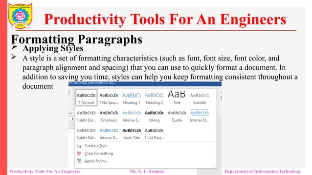 ITE Course Unit 1Productivity Tools For An Engineers | PPTX | Desktop ...