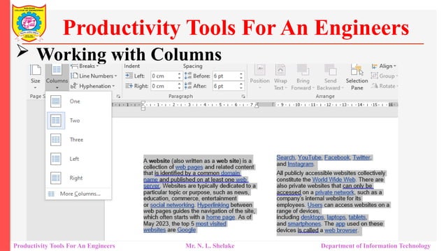 ITE Course Unit 1Productivity Tools For An Engineers | PPTX | Desktop ...