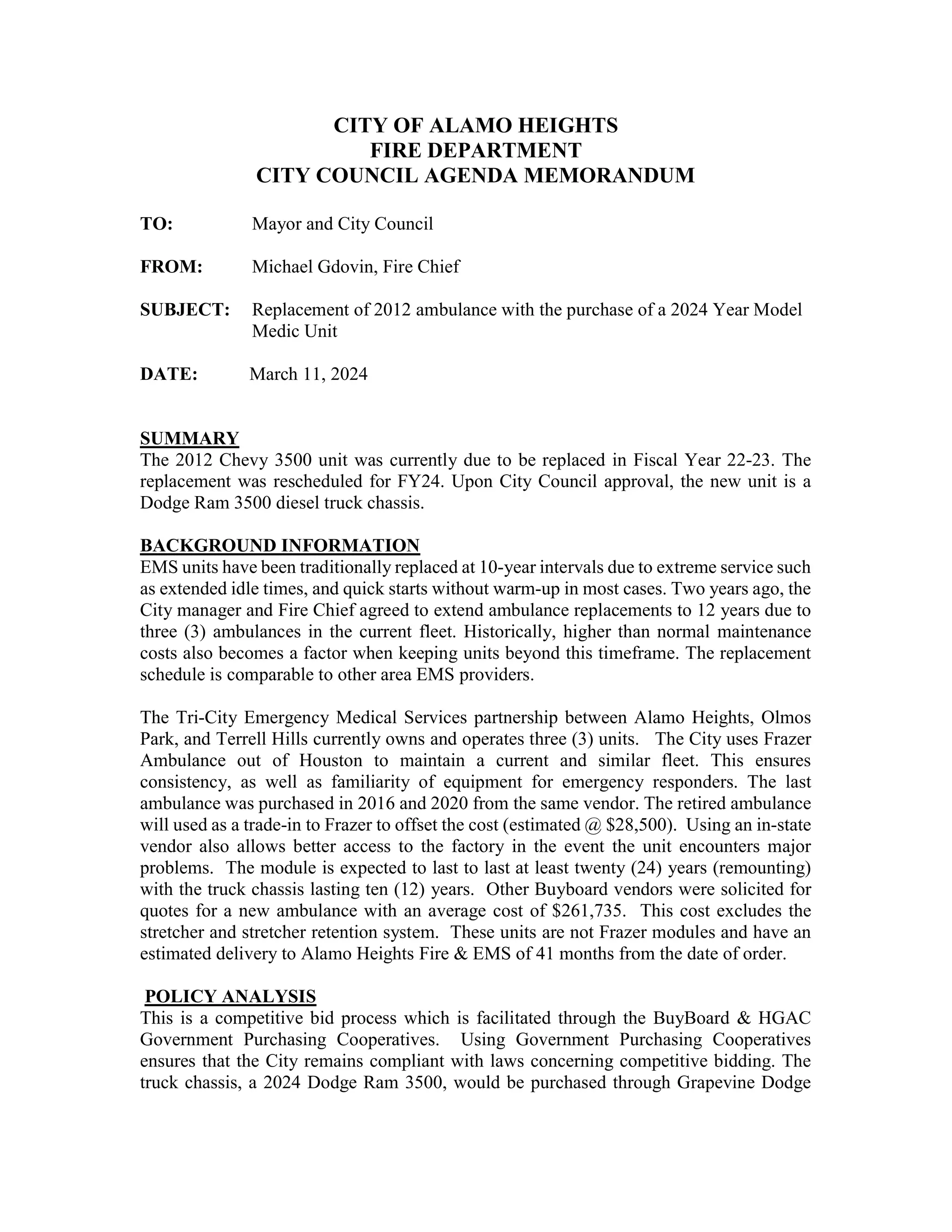 Item # 10 - 2024 Ambulance Chassis Purchase | PDF