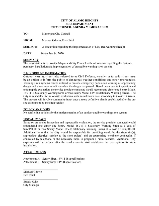 Item # 11 - Emergency Warning Sirens | PDF