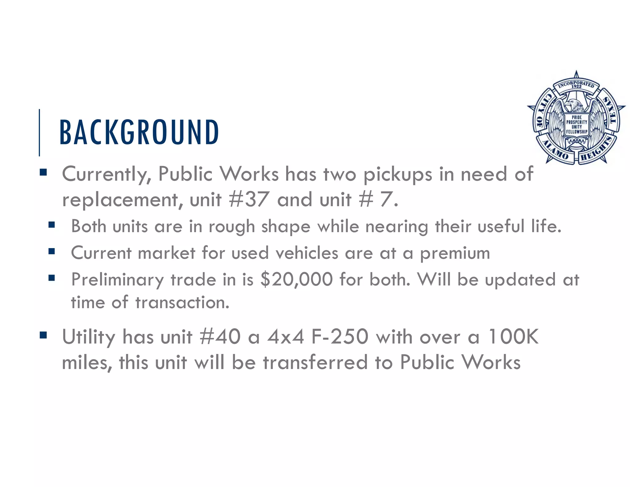 Item # 12 PPT Public Works and Utilities Truck Purchase | PPT