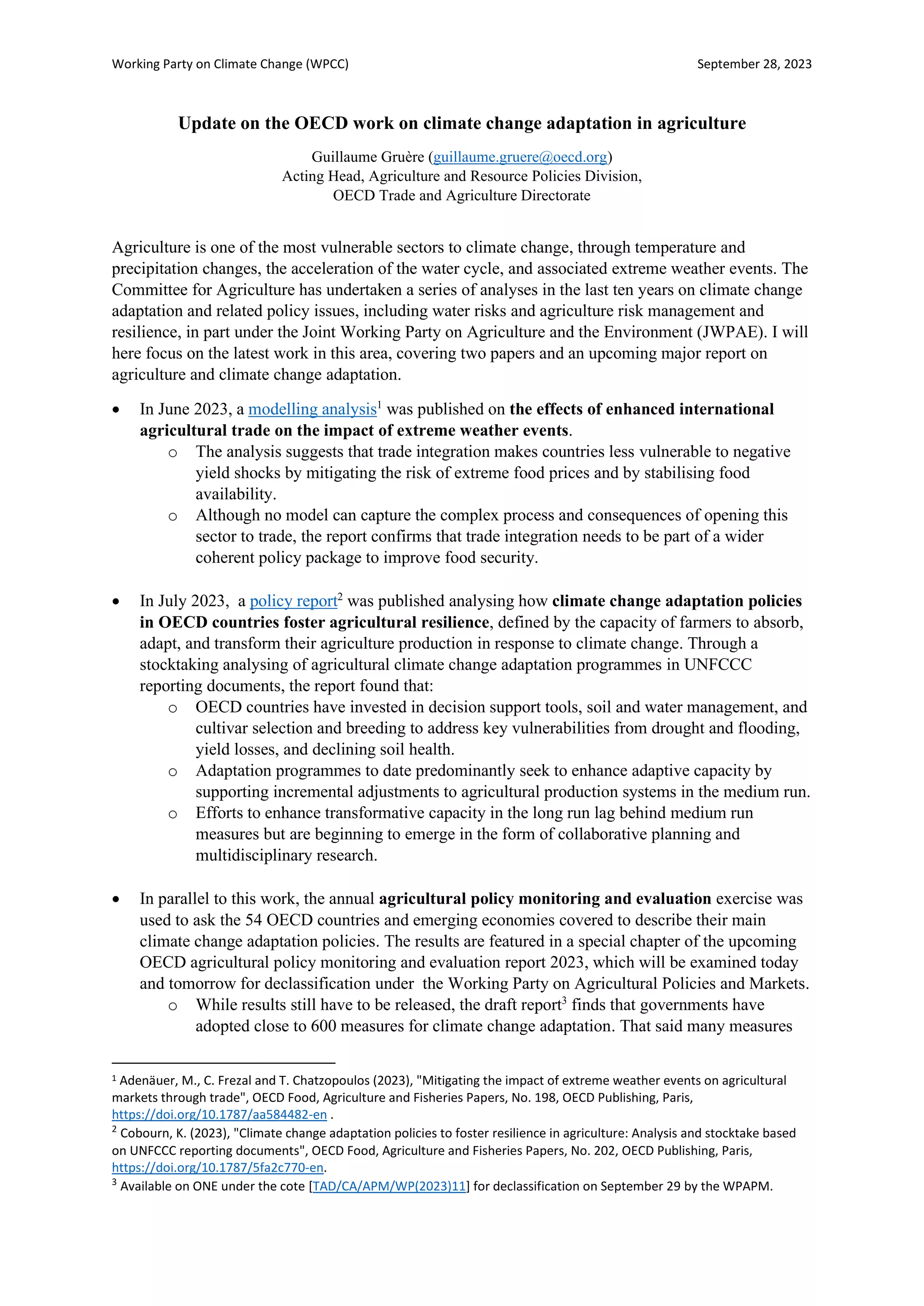 Item 13. Update on the OECD work on climate change adaptation in ...