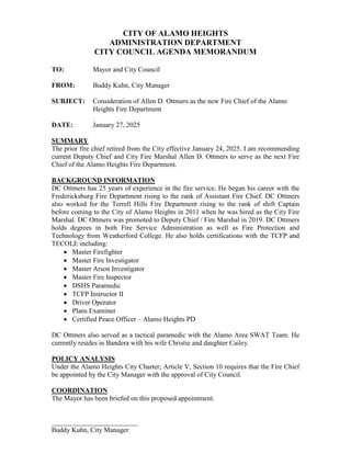 Item # 3 - Appointment of New Fire Chief | PDF