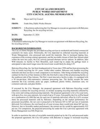 Item # 4 -- Balcones Recycling Agreement | PDF