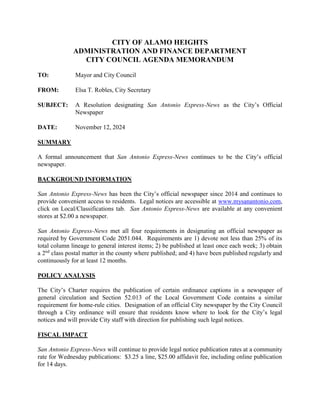 Item # 4 - Official Newspaper Designation | PDF