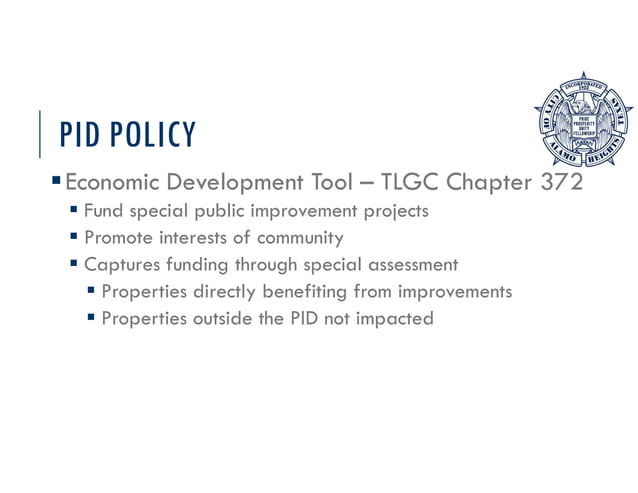 Item # 4 - PPT Public Improvement District (PID) Policy | PPT