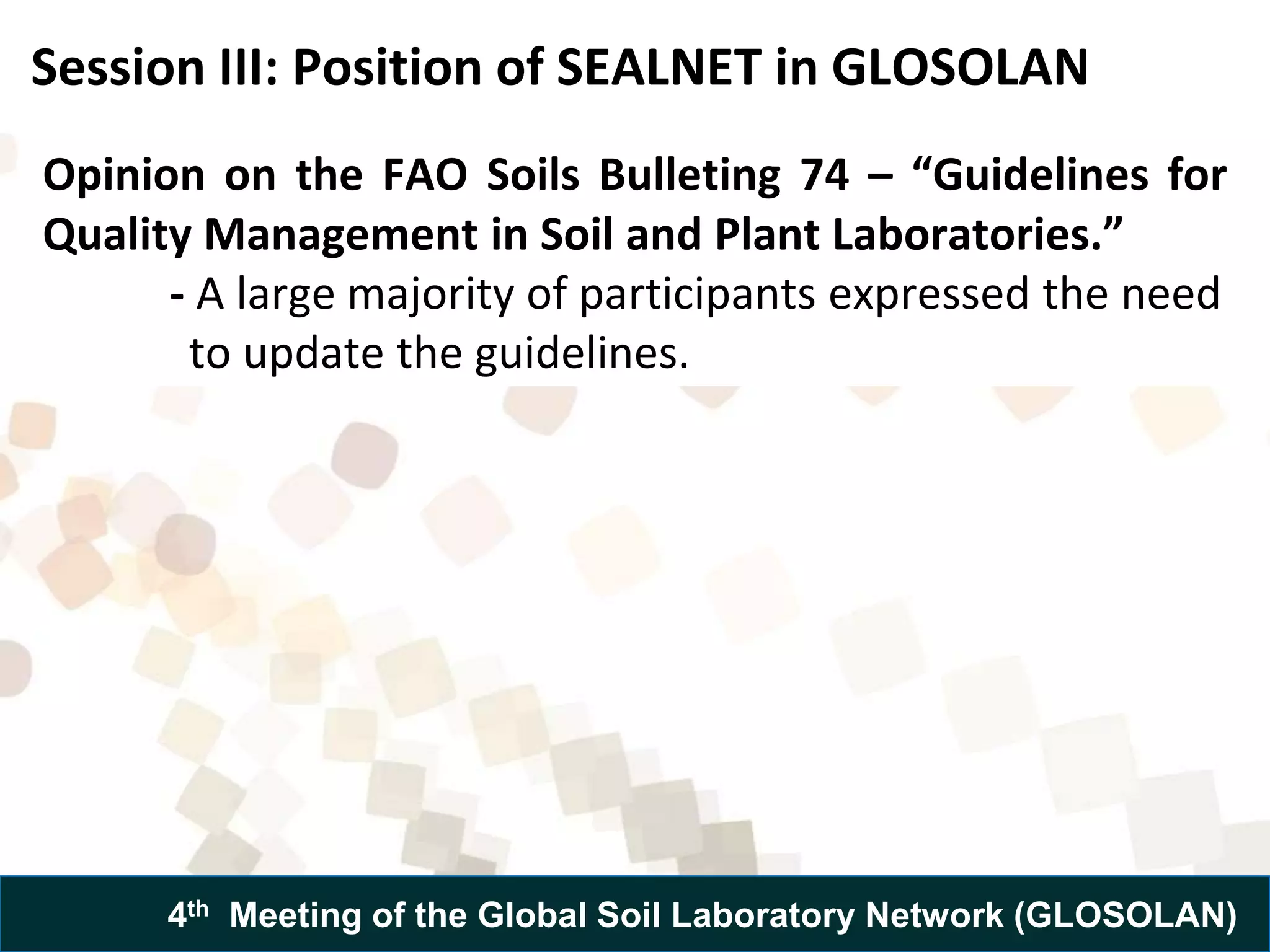 Item 4. Report from the Asian Soil Laboratory Network (SEALNET) | PPTX