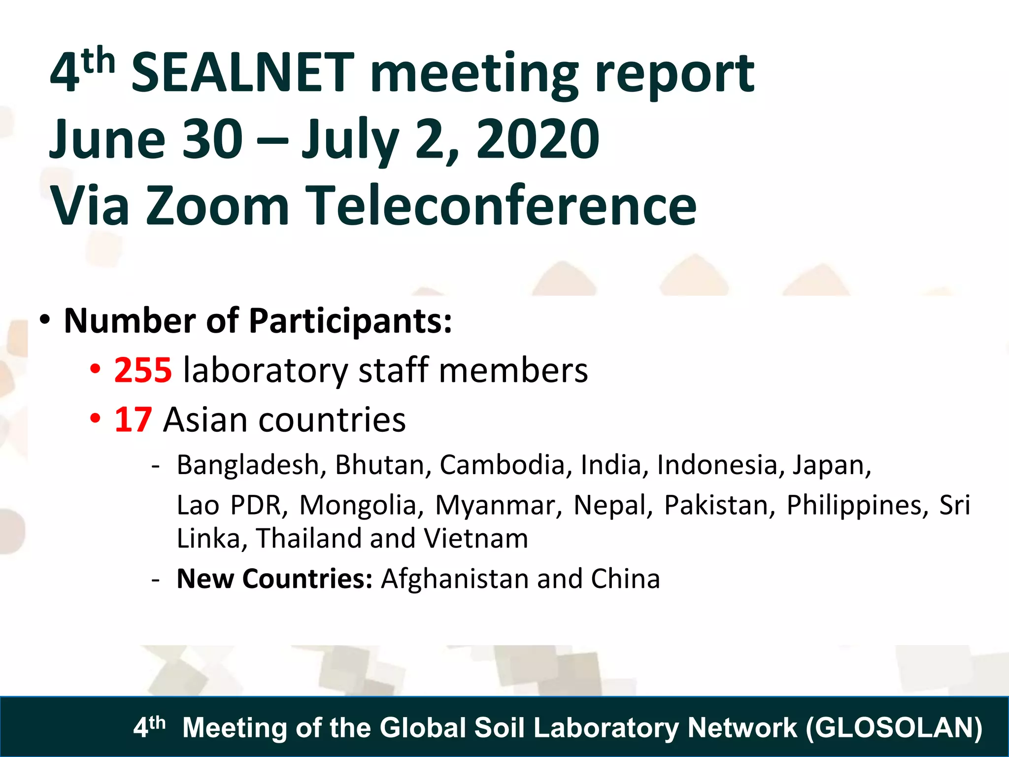 Item 4. Report from the Asian Soil Laboratory Network (SEALNET) | PPTX