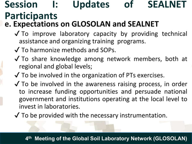 Item 4. Report from the Asian Soil Laboratory Network (SEALNET) | PPTX