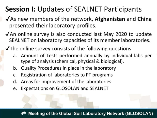 Item 4. Report from the Asian Soil Laboratory Network (SEALNET) | PPTX