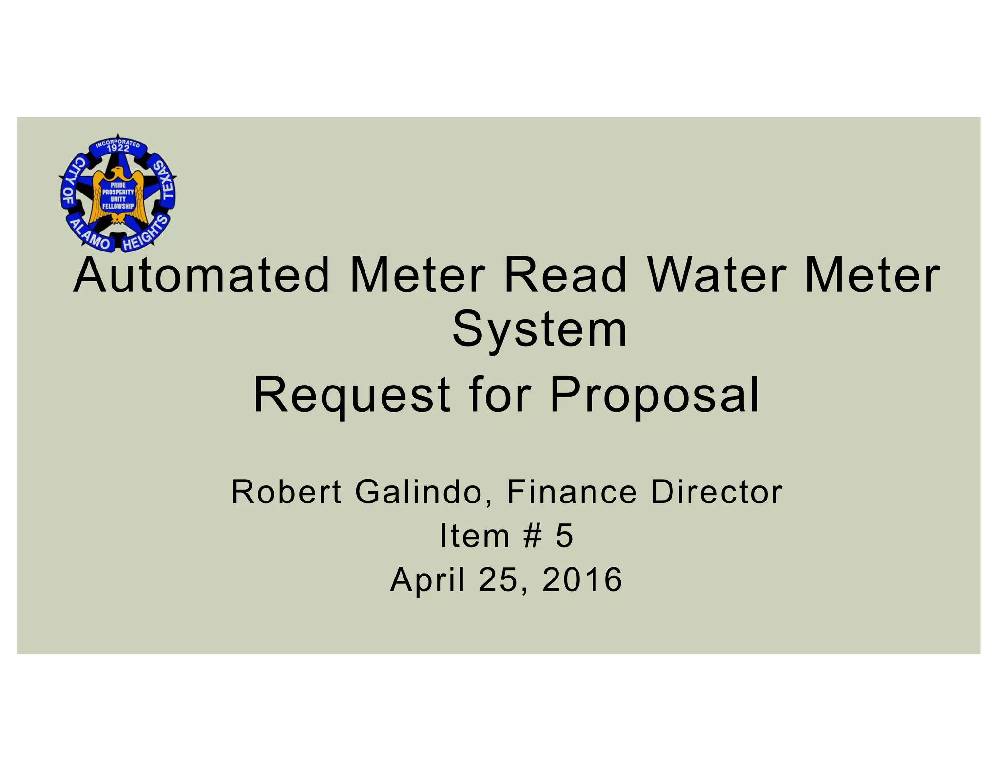 Item #5 Automatic Meter Read Water Meter System RFP | PDF