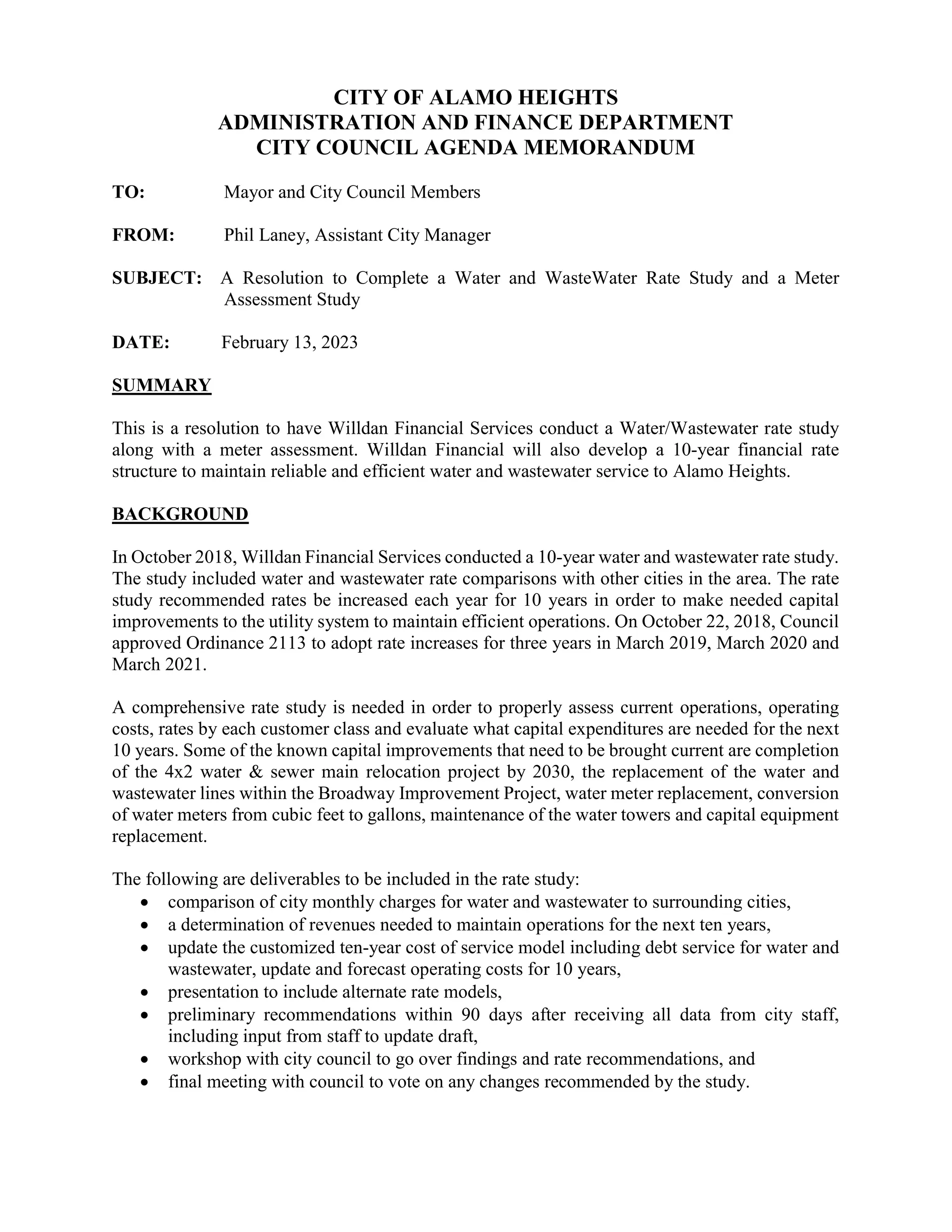Item # 5 - Water and Wastewater Rate Study | PDF