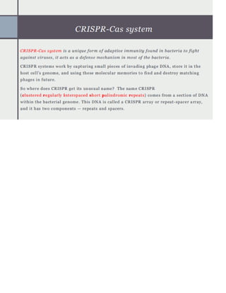 CRISPR Cas System: how crispr cas work mechanism history | PDF
