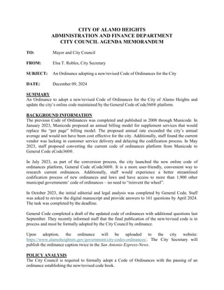 Item # 6 - Adoption of New.Revised Code of Ordinances | PDF