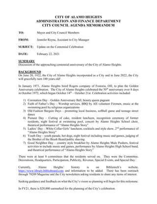 Item # 6 - Centennial Celebration | PDF