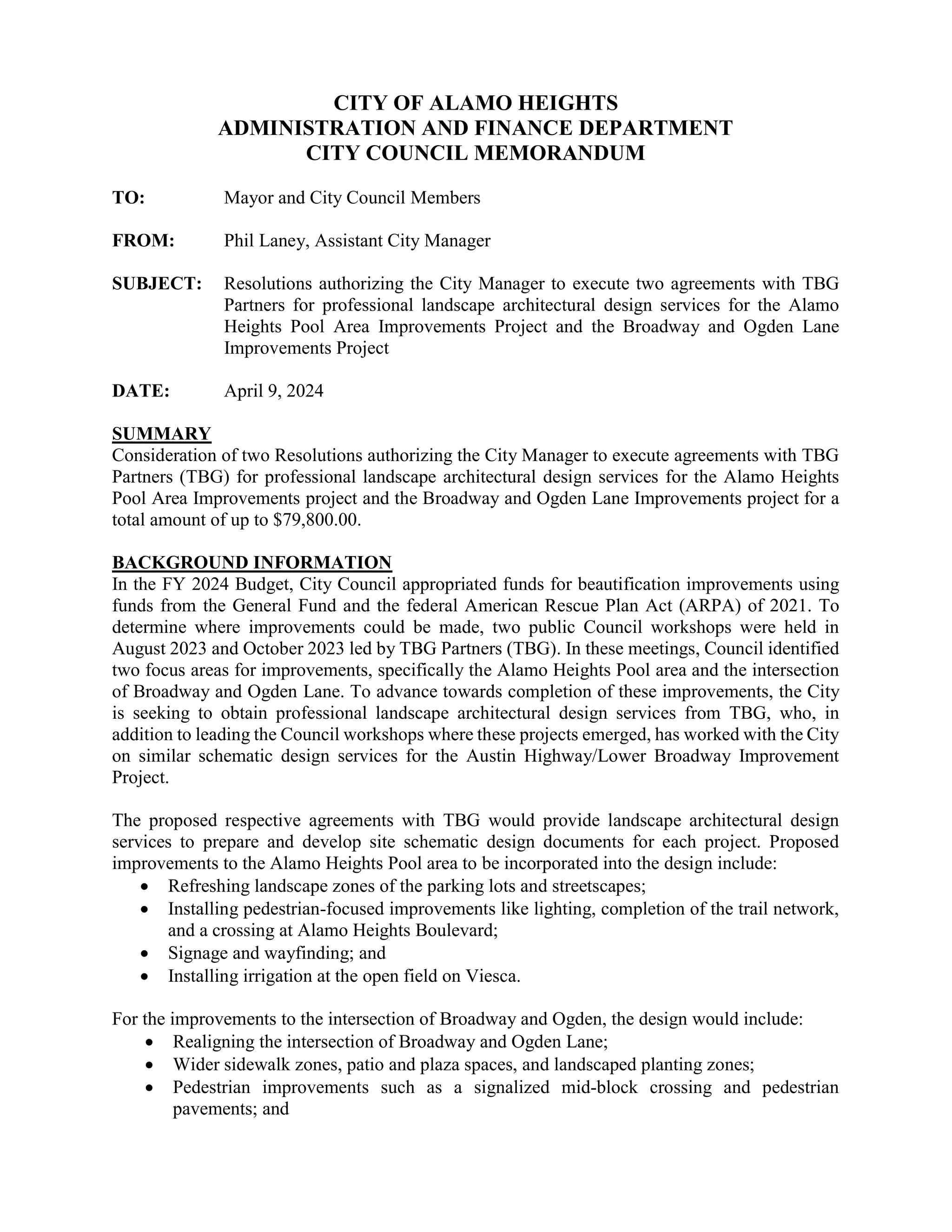 Item # 6 - TBG Partners Landscape Architectural Design Services | PDF