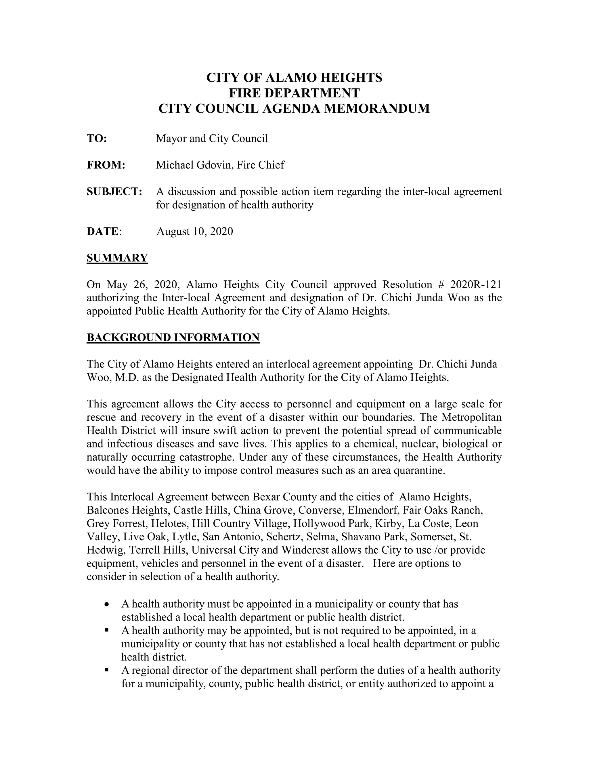 Item # 7 - Interlocal Agreement with San Antonio Metro Health District ...