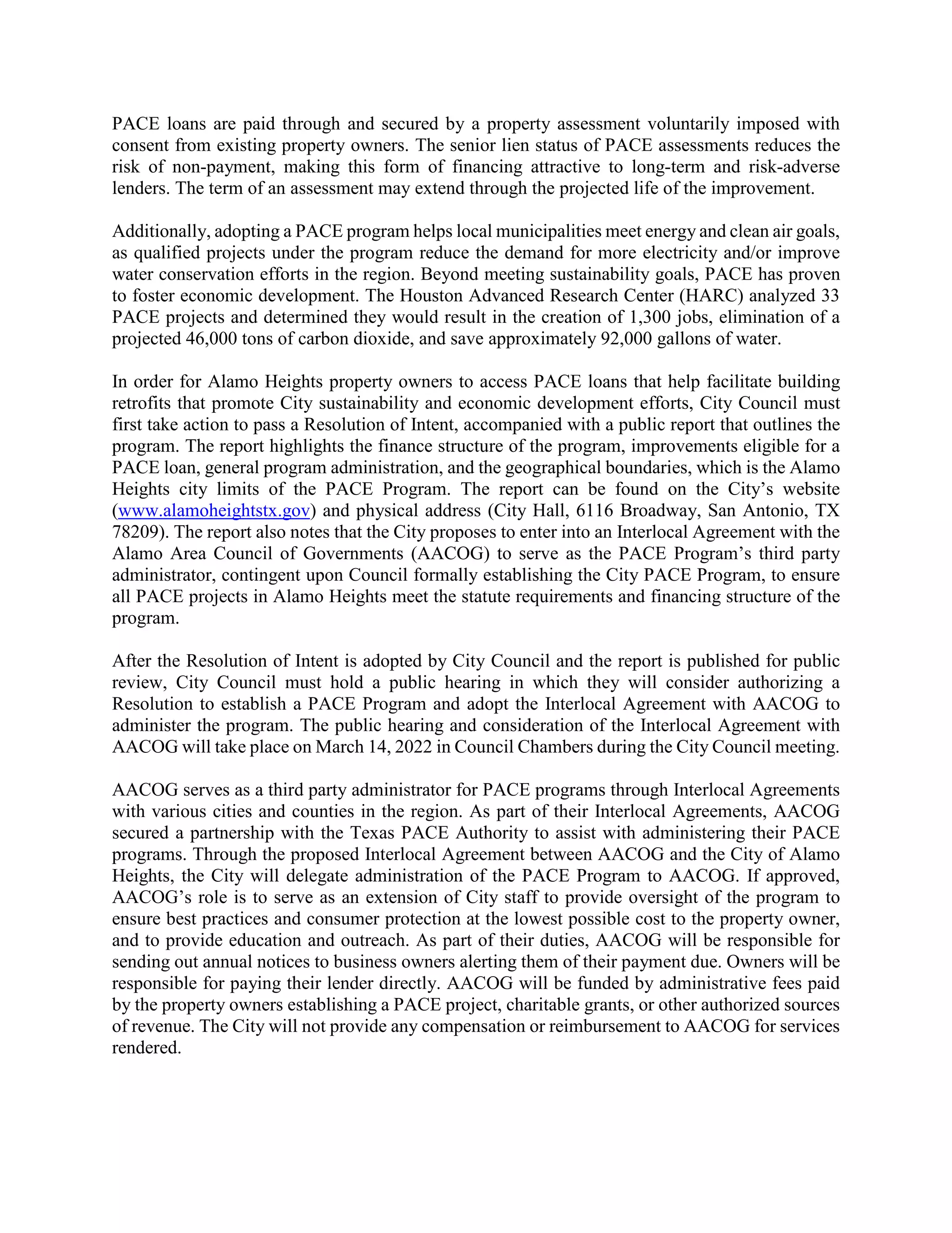 Item # 7 PACE Program - Resolution of Intent | PDF