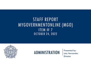 Item # 7 - PPT Staff Report - MGO | PPT