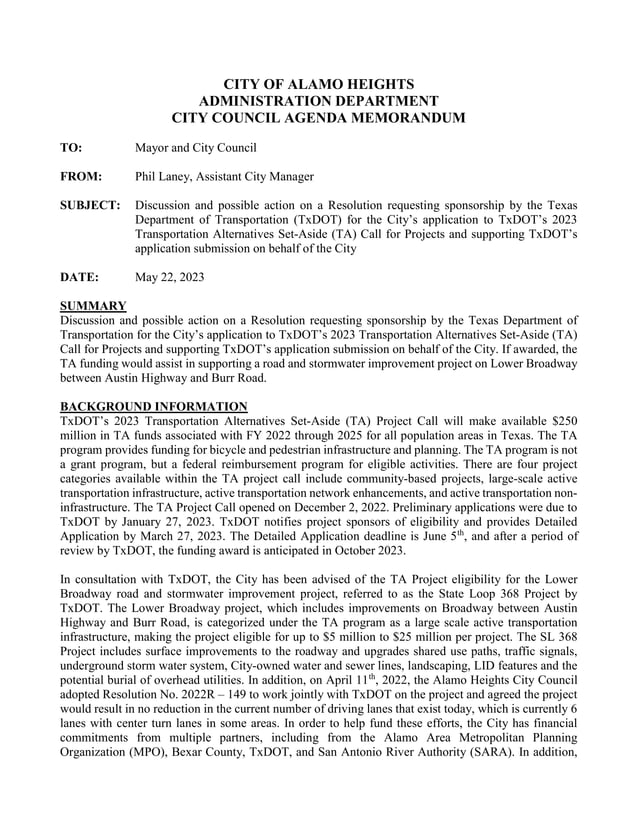 Item # 7 - TxDOT TA Project Application | PDF