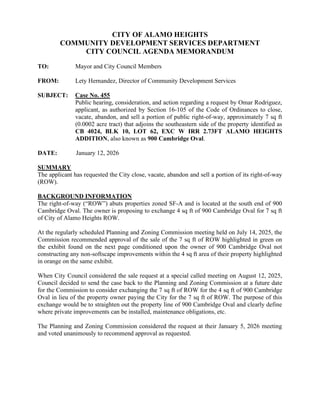 Item # 8&9 - 900 Cambridge Oval Right of Way (ROW) | PDF