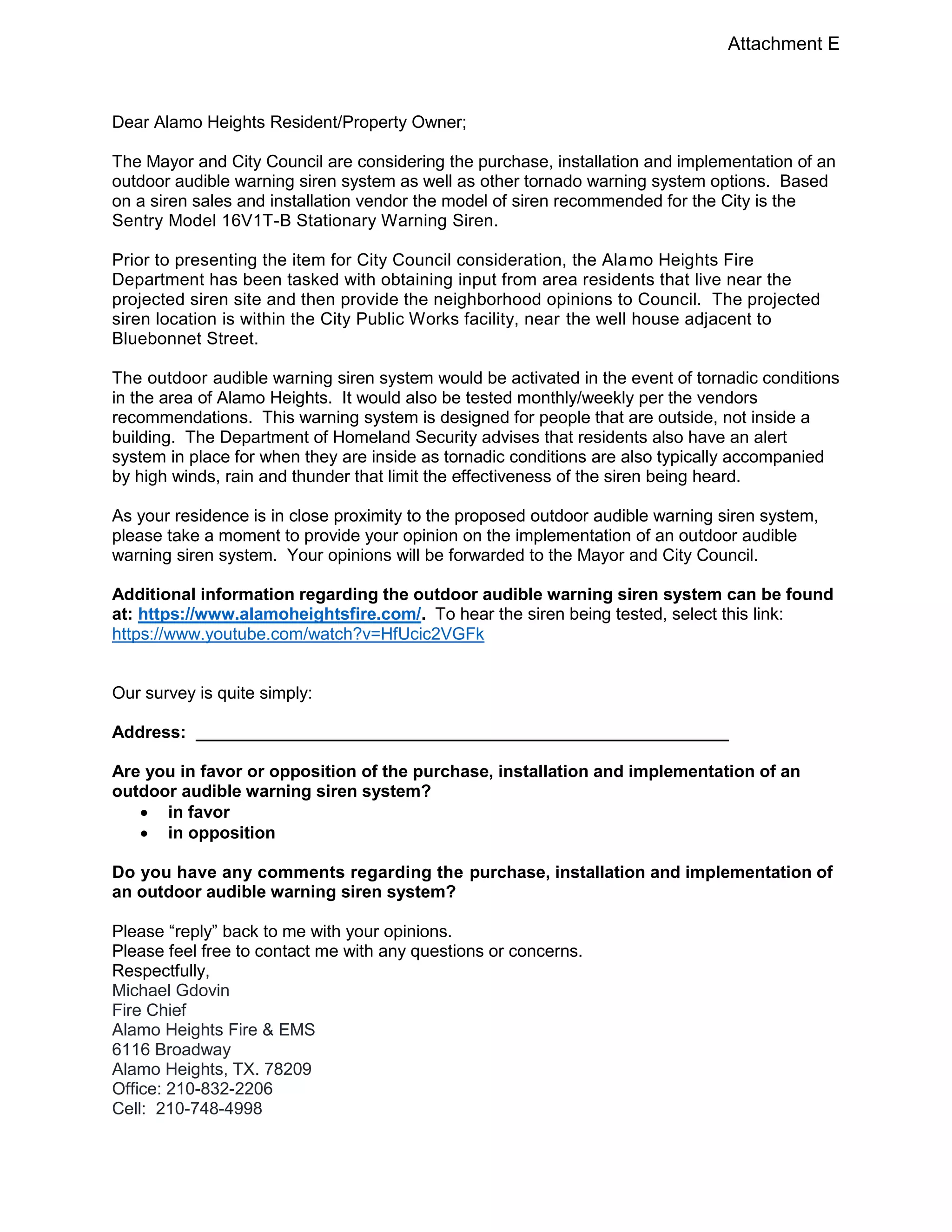 Item # 9 - Citywide Emergency Tornado Warning Siren | PDF