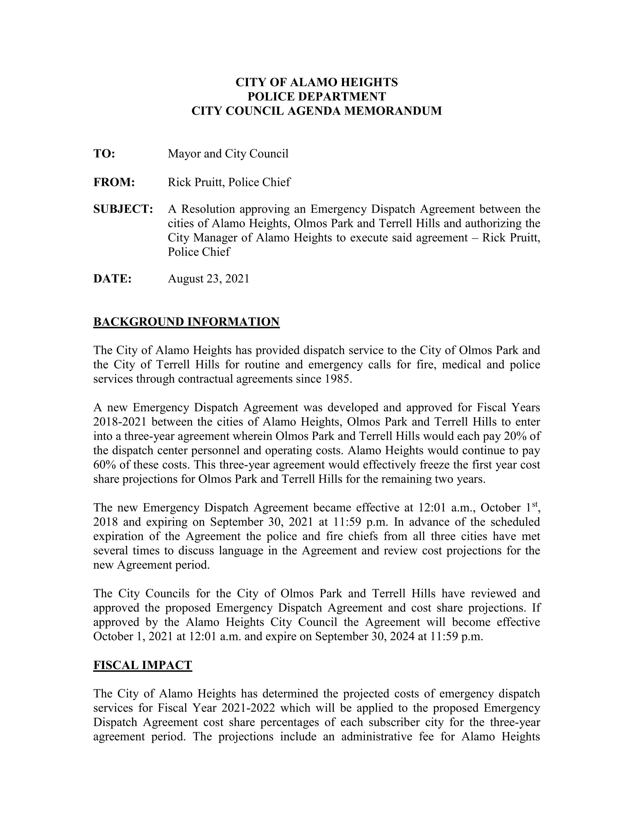 Item # 9 - Emergency Dispatch Agreement | PDF