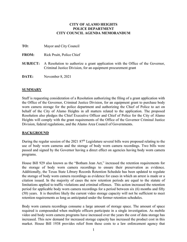 Item # 9 - Police Department Grant Application | PDF