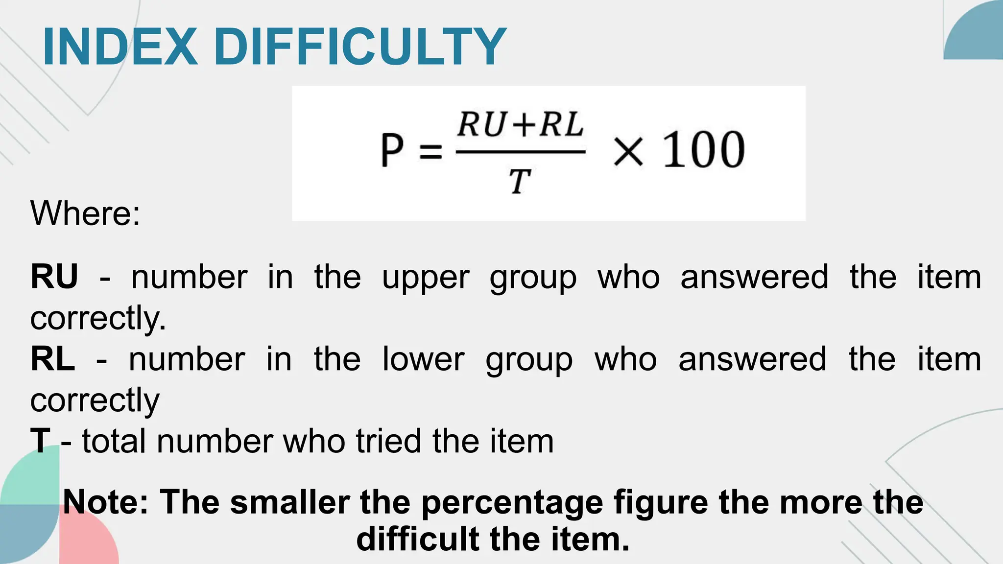 ITEM ANALYSIS -ITEM DIFFICULTY AND DISCRIMINATION INDEX.pptx