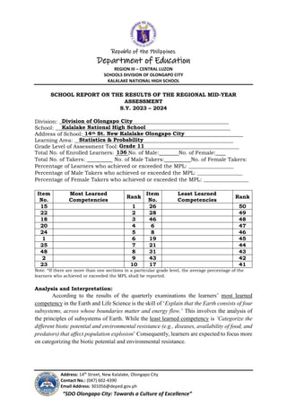 Item Analysis in Statistics and Probability-Regional Achievement Test ...