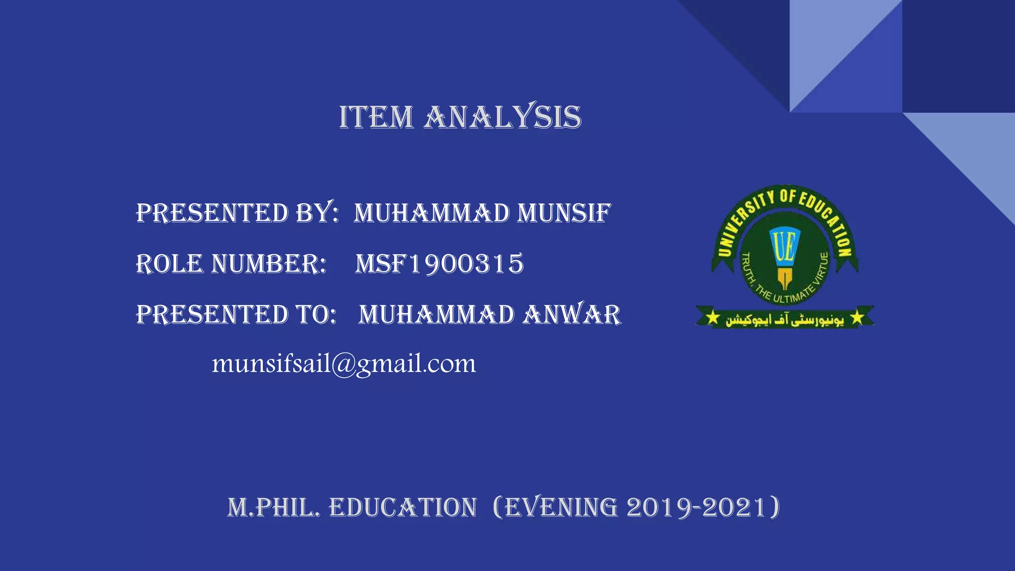 Item analysis in education | PPTX