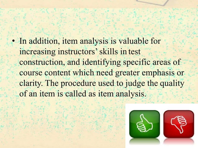 Item analysis ppt | PPTX | Standardized Testing | Educational Assessment