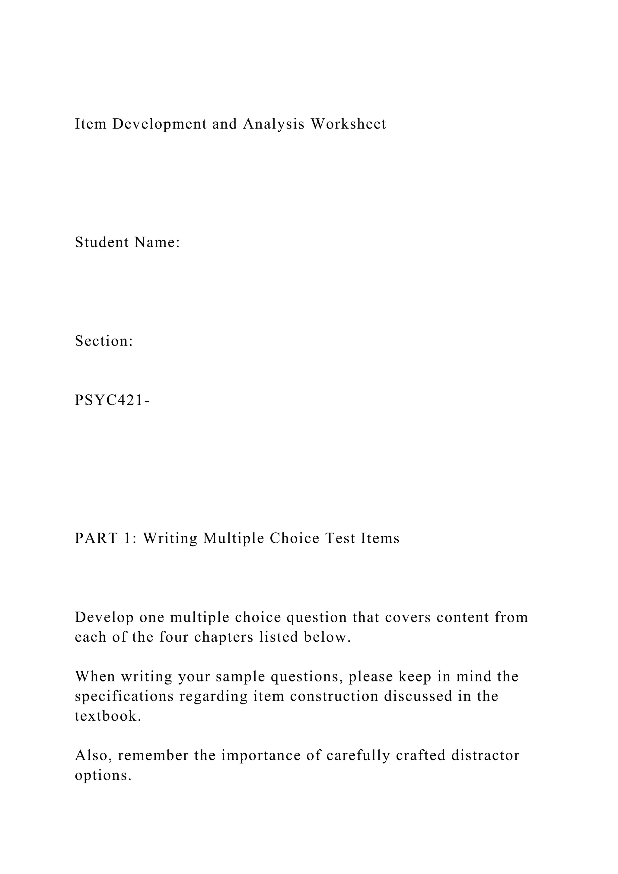 Item Development and Analysis WorksheetStudent Name.docx