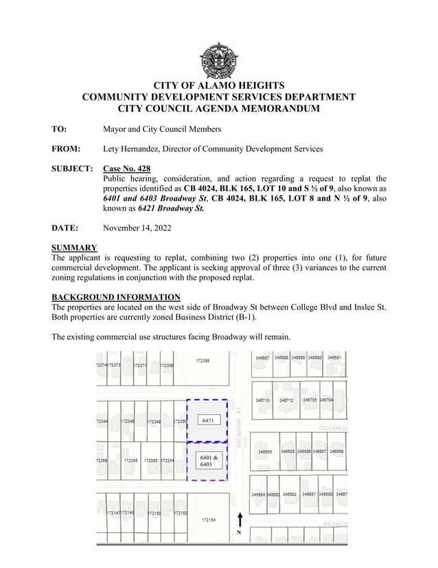 Items # 7&8 - 6401 & 6403 and 6421 Broadway (Replat) | PDF
